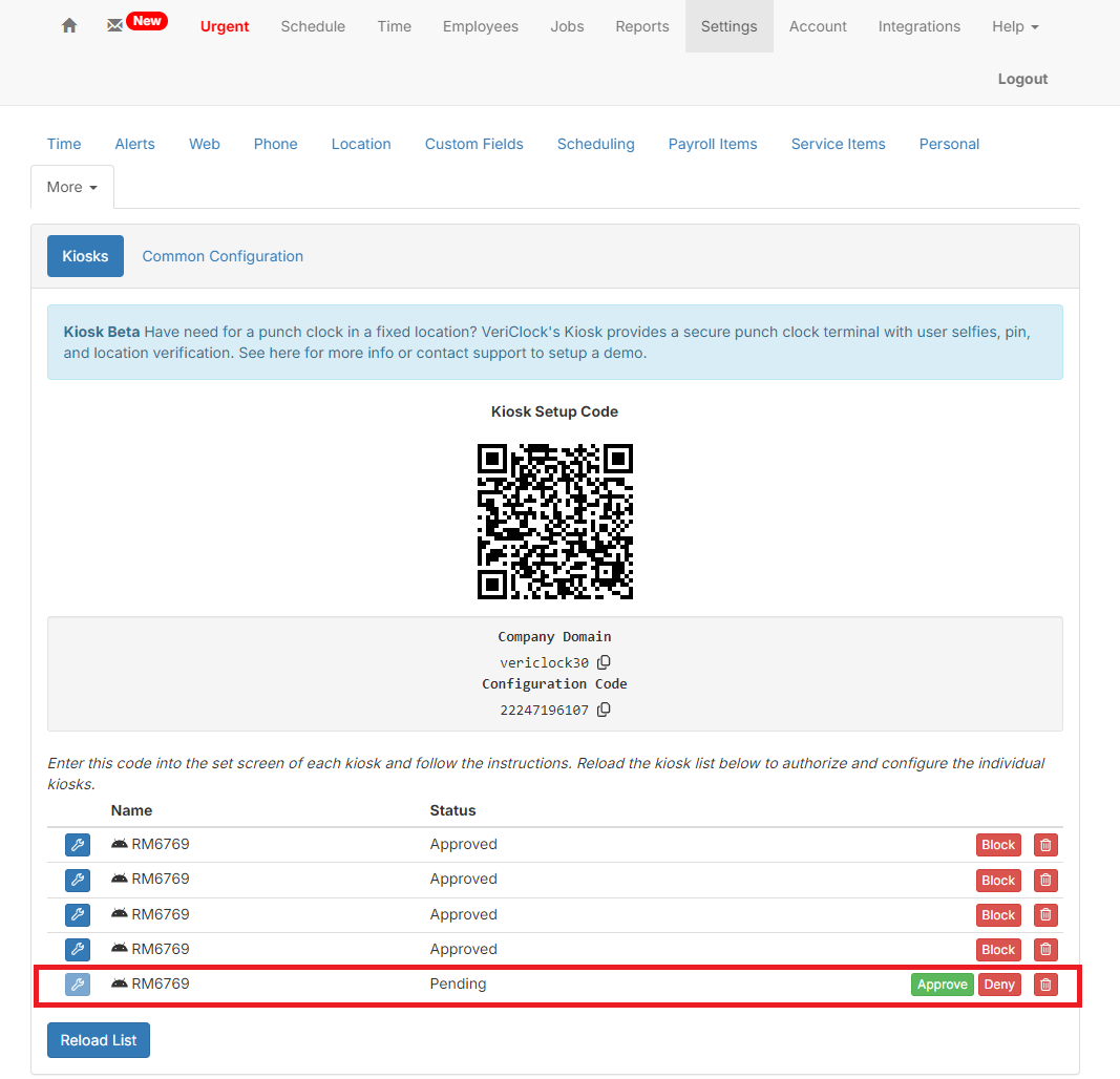 Authorizing the VeriClock Kiosk – VeriClock
