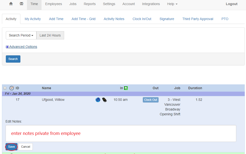 Clocking Out an Employee for a Future Time – VeriClock