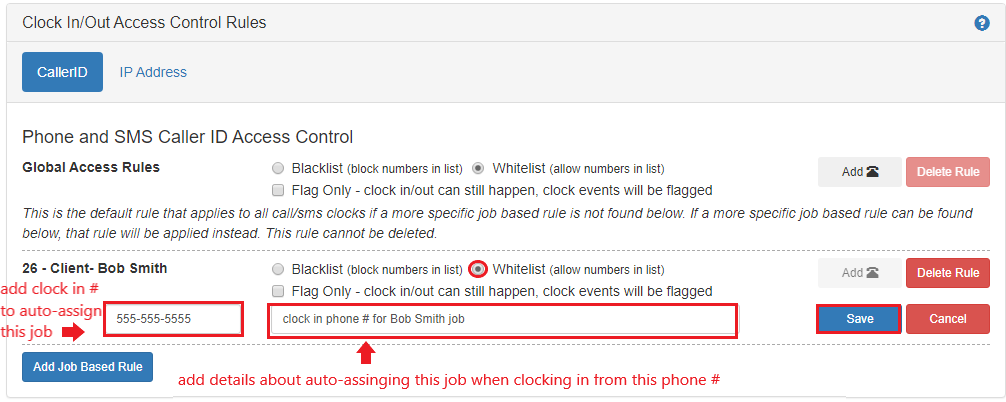 Phone/SMS Clock Access Rules – VeriClock