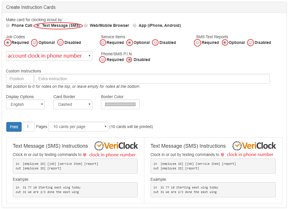 Instruction Cards For Clock in/out – VeriClock