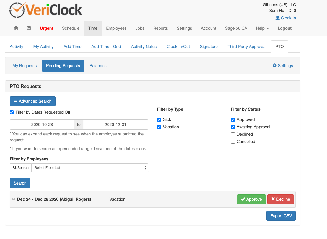 Approving PTO Requests – VeriClock