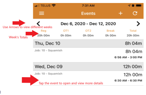 View your clock in/out events from the app – VeriClock