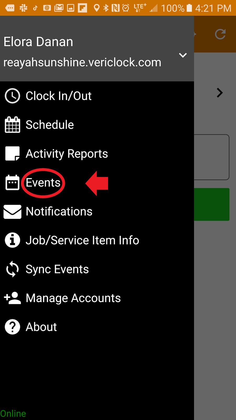 View your clock in/out events from the app – VeriClock