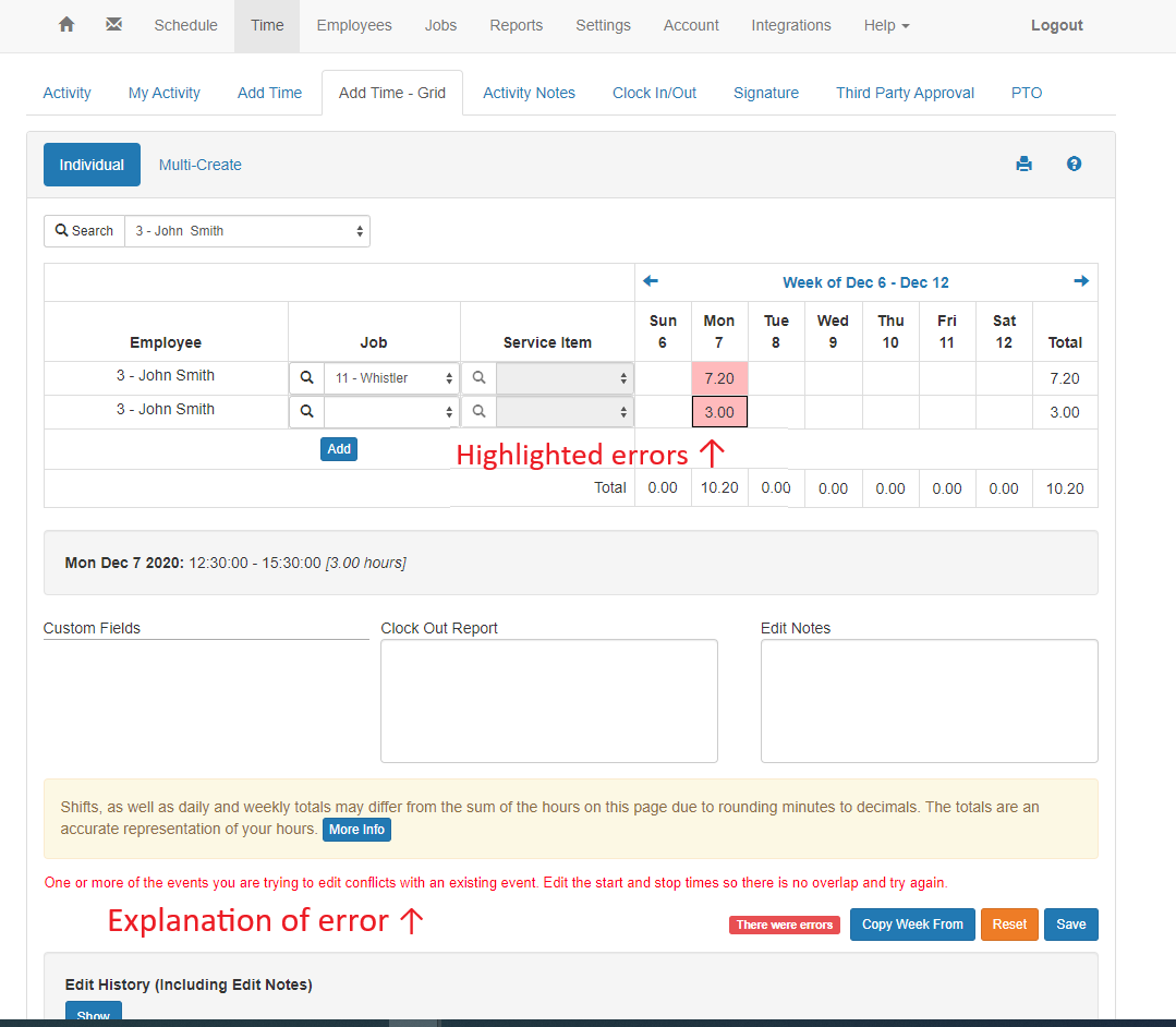 Resolving Time Conflicts in Add Time – VeriClock