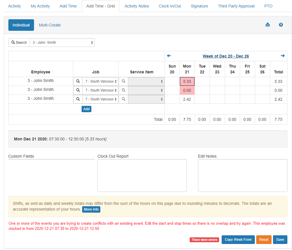 Resolving Time Conflicts in Add Time – VeriClock