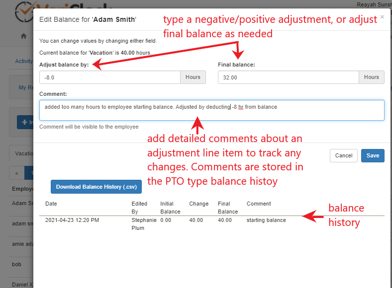 How to Adjust a PTO Balance – VeriClock