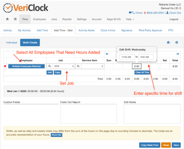 Manually Enter Time for Multiple Employees - Multi-Create – VeriClock