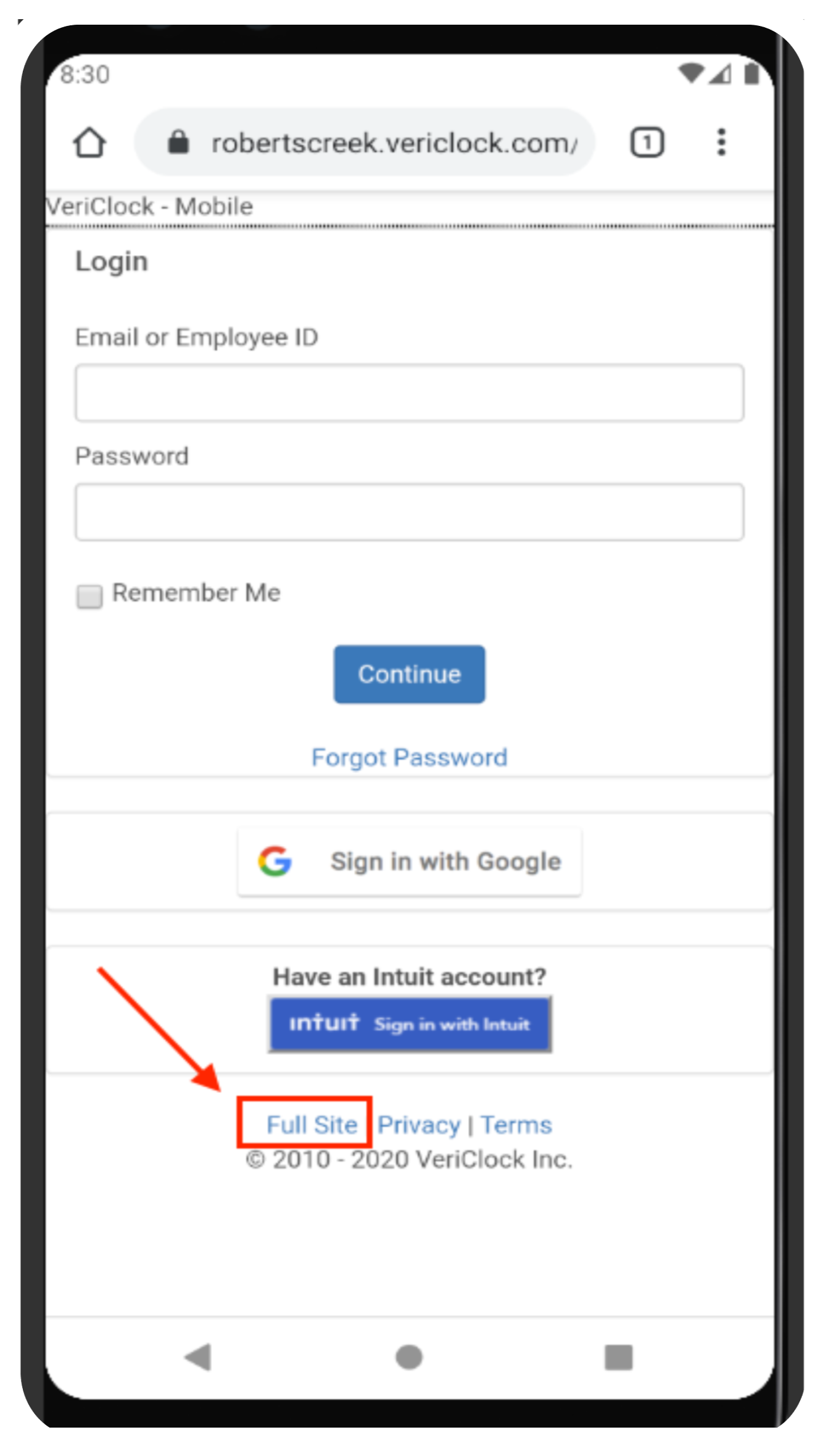 Full Site on Mobile Browser – VeriClock